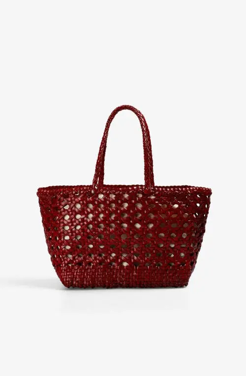 SCALPERS Braided Leather Tote Bag - Darkred