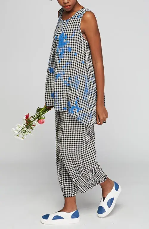 LUUKAA Tableau Checkered Gauze Linen Top