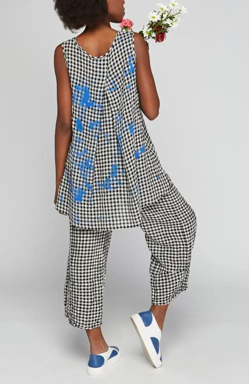 LUUKAA Tableau Checkered Gauze Linen Top