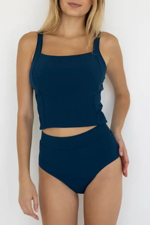 Geode Swimwear Laguna Square Neck Tankini Top - Blue