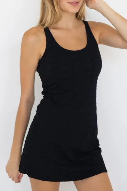 Geode Swimwear Eclipse Scoop Neck Swim Dress - Black