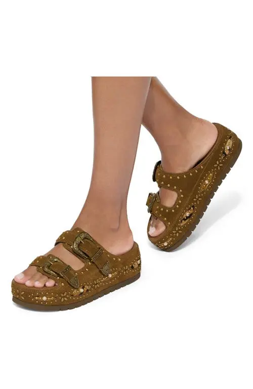 Kurt Geiger Western Buckle Leather Flatform Slide Sandal