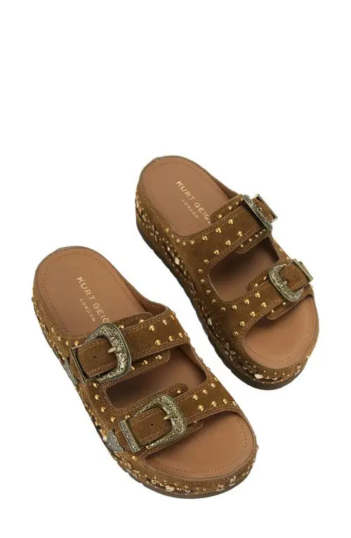 Kurt Geiger Western Buckle Leather Flatform Slide Sandal