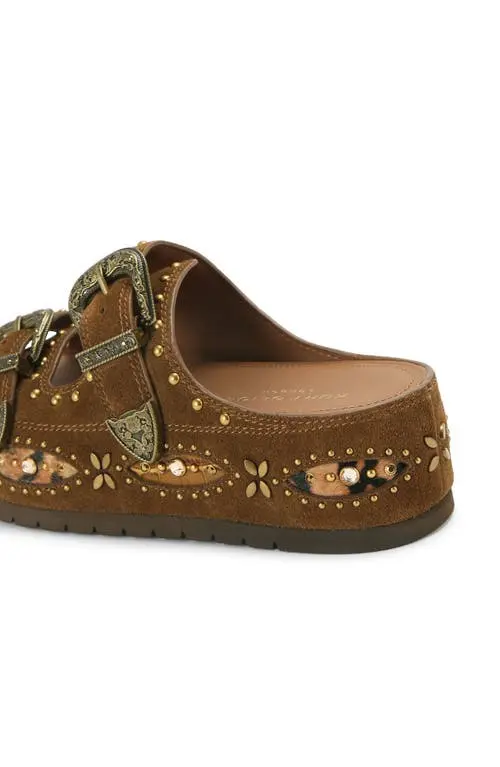 Kurt Geiger Western Buckle Leather Flatform Slide Sandal