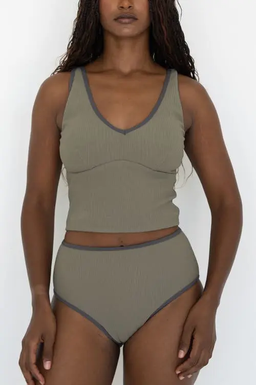 Geode Swimwear Haze V-neck Cropped Tankini Top - Green