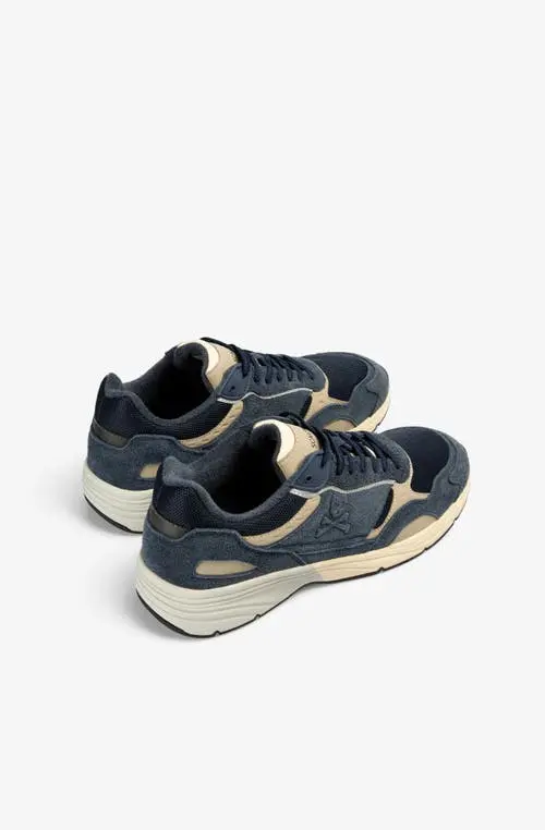 SCALPERS Suede And Mesh Paneled Sneakers With Rubber Sole - Navy
