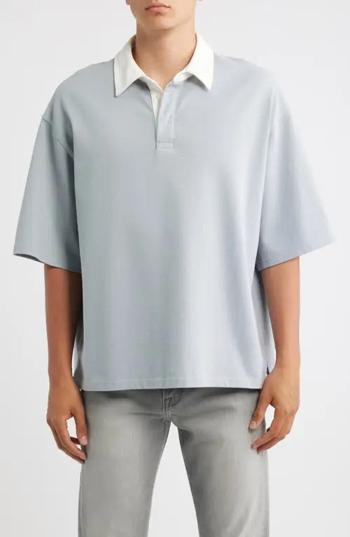 FRAME Cotton Half Placket Rugby Polo - Blue Grey