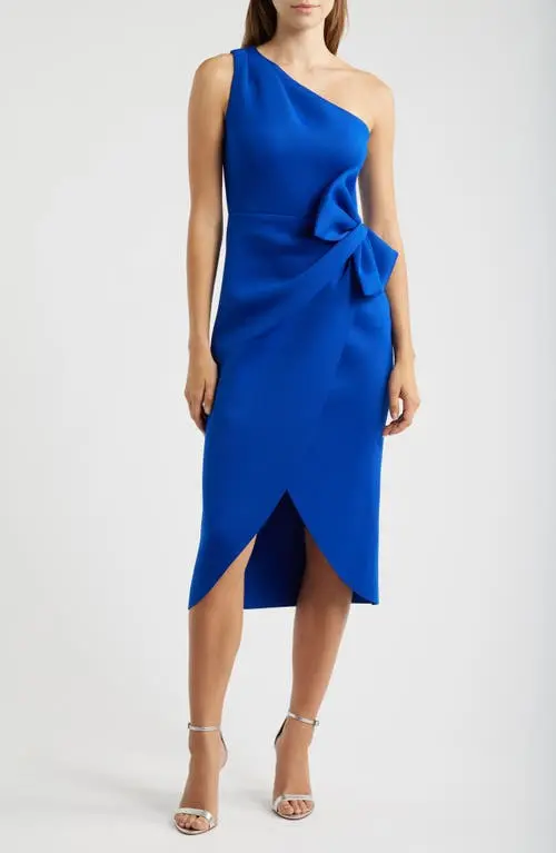 Eliza J One-shoulder Bow Cocktail Dress - Cobalt