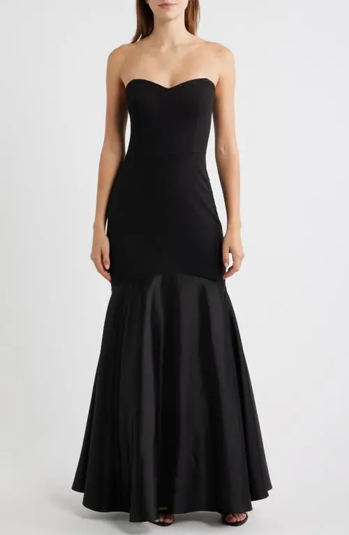 Eliza J Strapless Crepe And Satin Mermaid Gown - Black