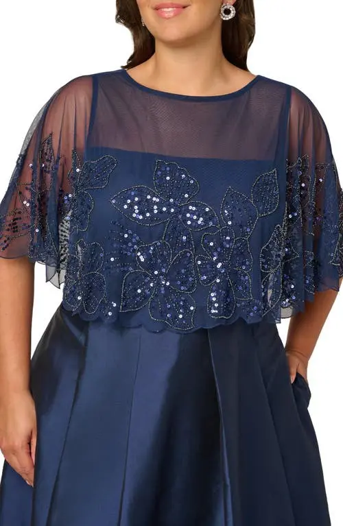 Adrianna Papell Floral Beaded Cape High-low Taffeta Gown
