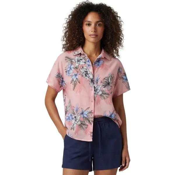 LORDS OF HARLECH Exotic Floral Linen Printed Shirt - Exotic Floral Coral