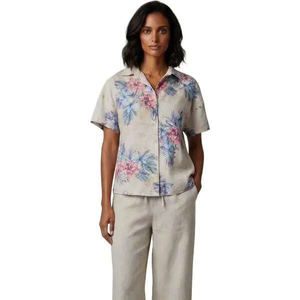 LORDS OF HARLECH Exotic Floral Linen Printed Shirt - Exotic Floral Natural