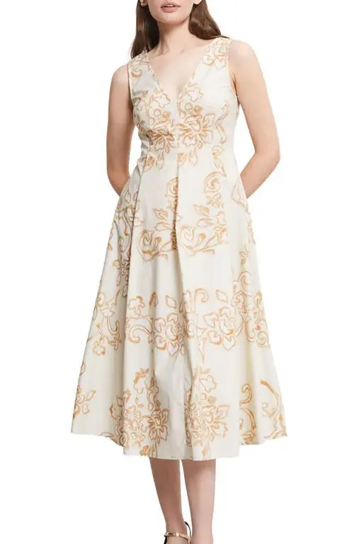 OTTOD'AME Printed Poplin Midi Dress - Ecru