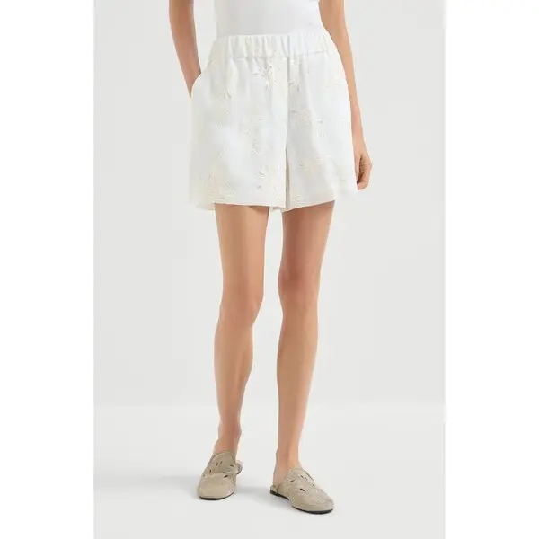 Brunello Cucinelli Cotton Organza Broderie Anglaise Shorts - White