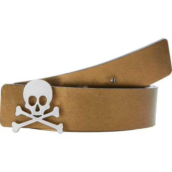SCALPERS Reversible Leather Belt With Skull Buckle - Goldsilver
