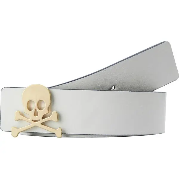 SCALPERS Reversible Leather Belt With Skull Buckle - Whitenavy