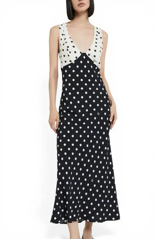 OTTOD'AME Viscose Maxi Dress With Polka Dot Print And V-neck - Black