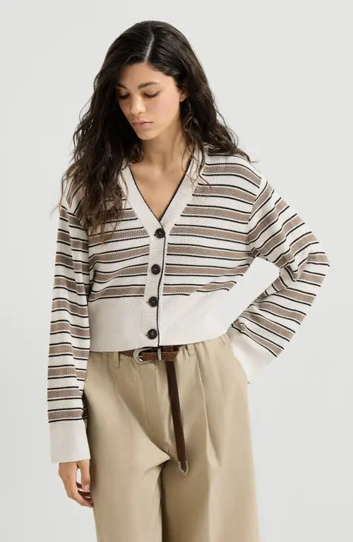 Brunello Cucinelli Cotton Cardigan With Sparkling Stripes