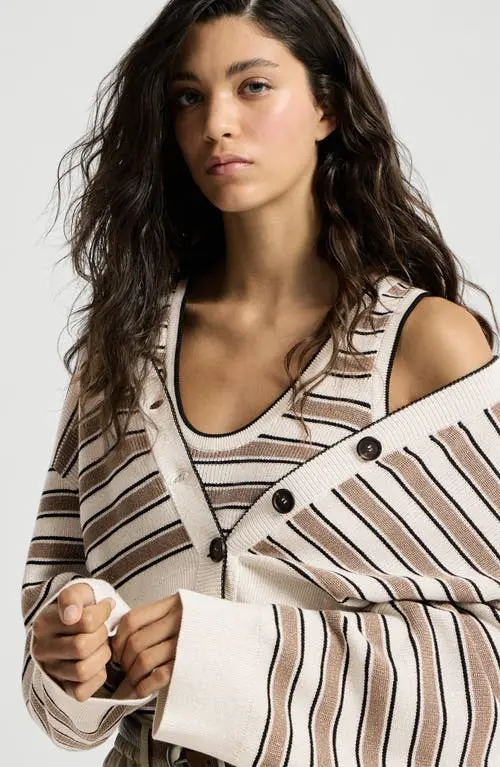 Brunello Cucinelli Cotton Cardigan With Sparkling Stripes