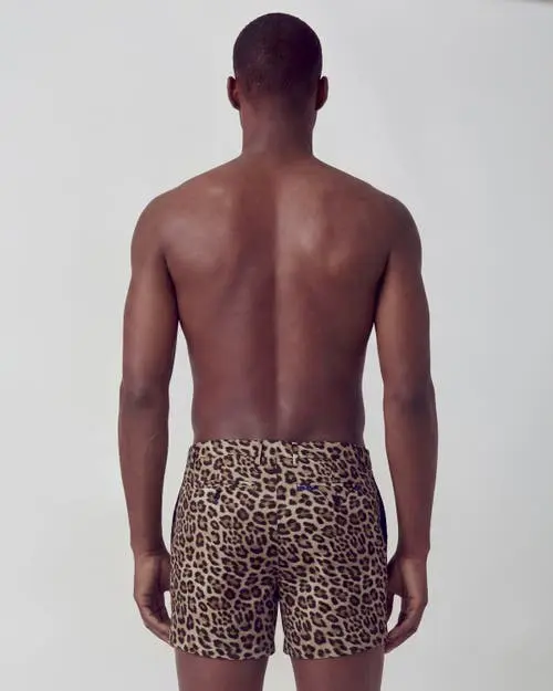 LORDS OF HARLECH Tailored Swim Shorts In Animal Print - Leopard Brown