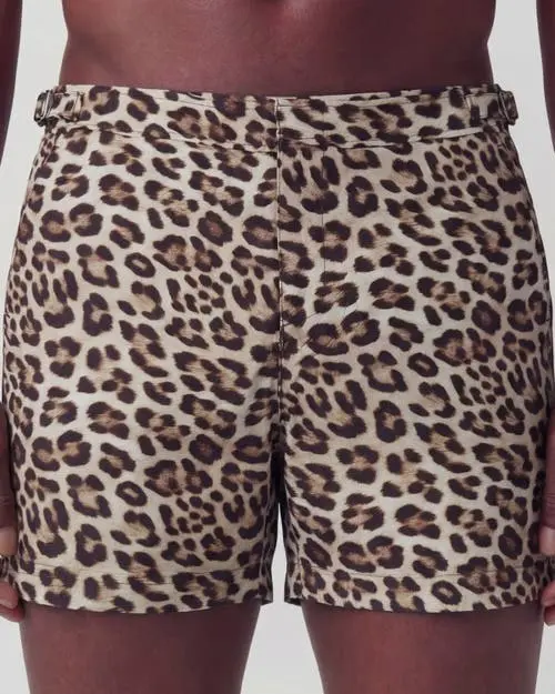 LORDS OF HARLECH Tailored Swim Shorts In Animal Print - Leopard Brown