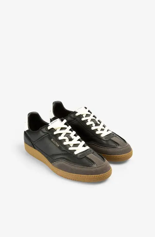 SCALPERS Suede And Leather Lace-up Sneakers With Contrast Sole - Black
