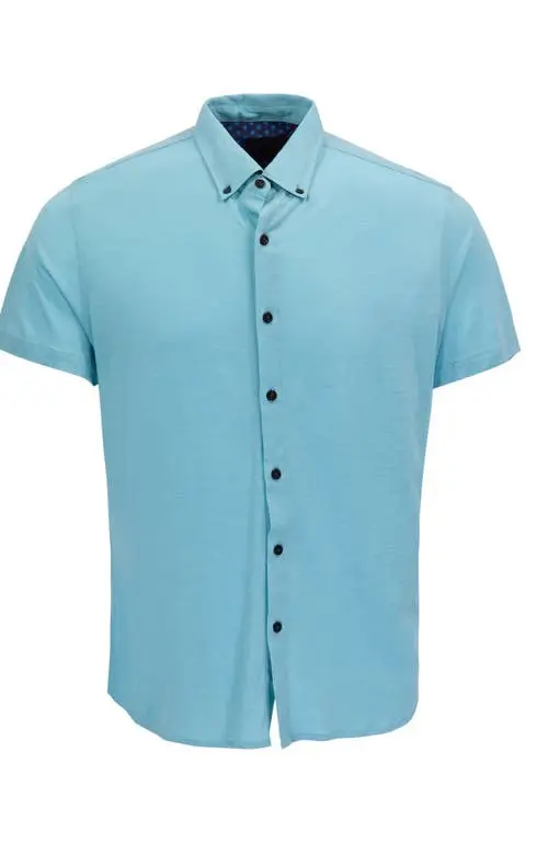 LORDS OF HARLECH Merino Wool Button-up Shirt - Teal
