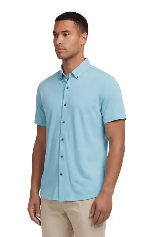 LORDS OF HARLECH Merino Wool Button-up Shirt - Teal
