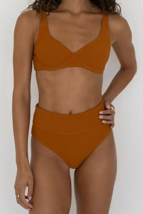 Geode Swimwear Ember High Waisted Bikini Bottoms - Orange
