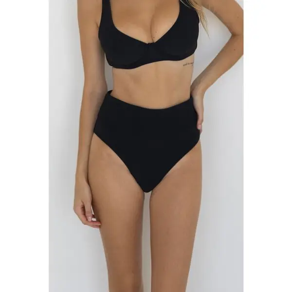 Geode Swimwear Bali High Waisted Bikini Bottoms - Black