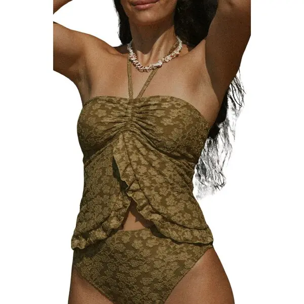 GEODE SWIMWEAR Ivy Halter Tankini Top - Green