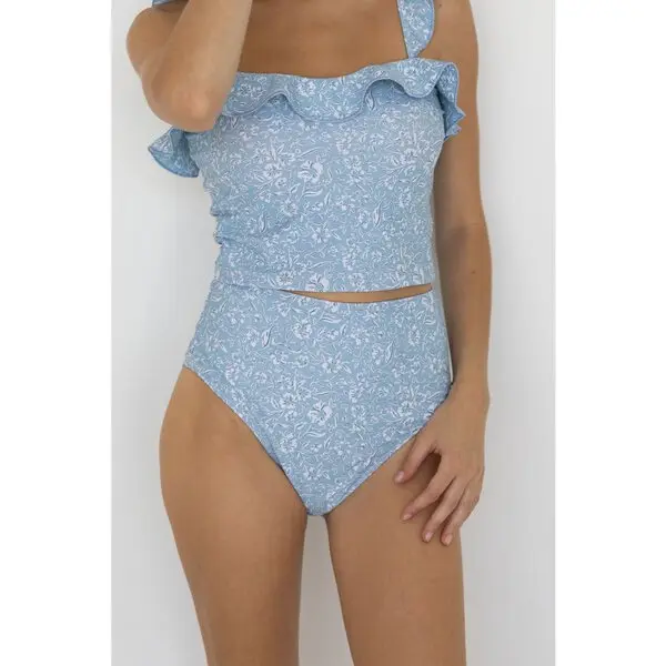 Geode Swimwear Seaside High Waisted Bikini Bottoms - Blue