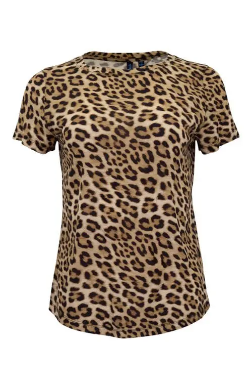 LORDS OF HARLECH Leopard Print Cap Sleeve Top In Extra Fine Merino Wool - Leopard Brown