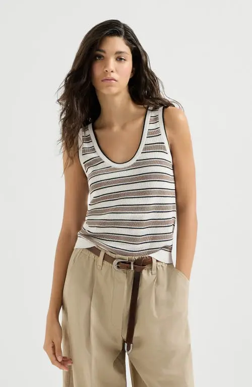 Brunello Cucinelli Striped Cotton Knit Top