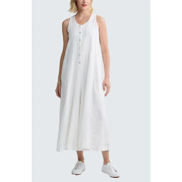 LUUKAA Isola Check-embroidered Jumpsuit - Ecru