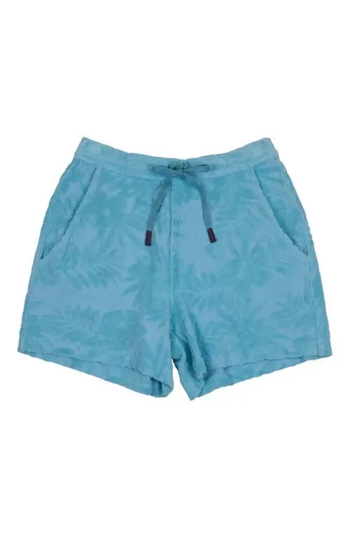 LORDS OF HARLECH Terry Jacquard Floral Drawstring Shorts - Teal