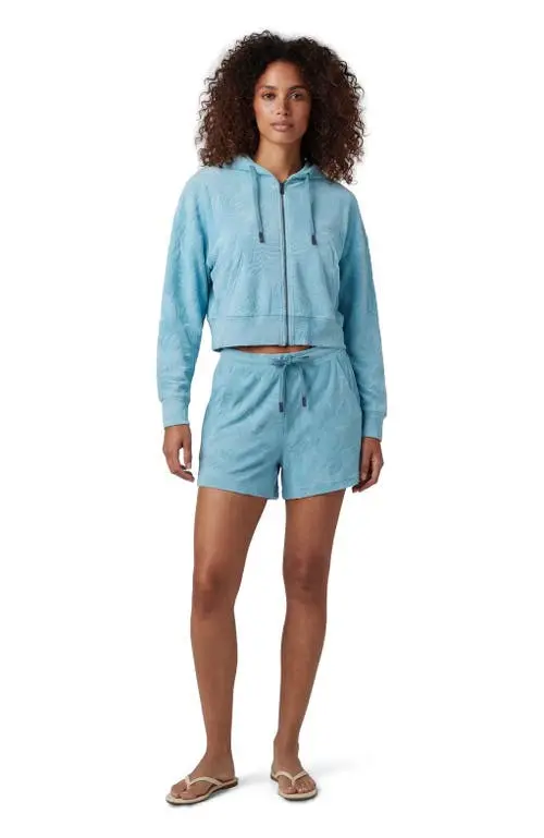 LORDS OF HARLECH Terry Jacquard Floral Drawstring Shorts - Teal