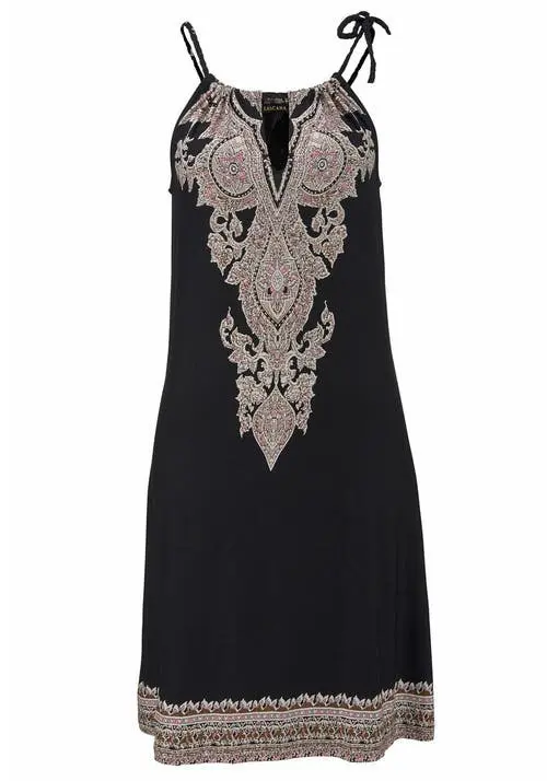 LASCANA Printed Keyhole Strap Detail Dress - Black Printed