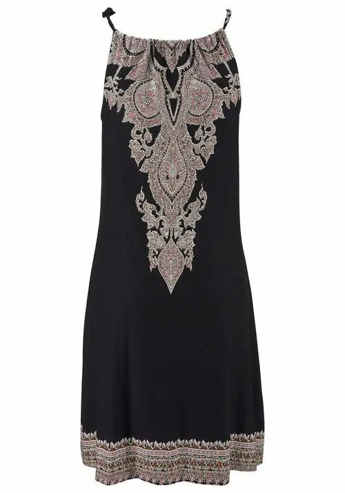 LASCANA Printed Keyhole Strap Detail Dress - Black Printed