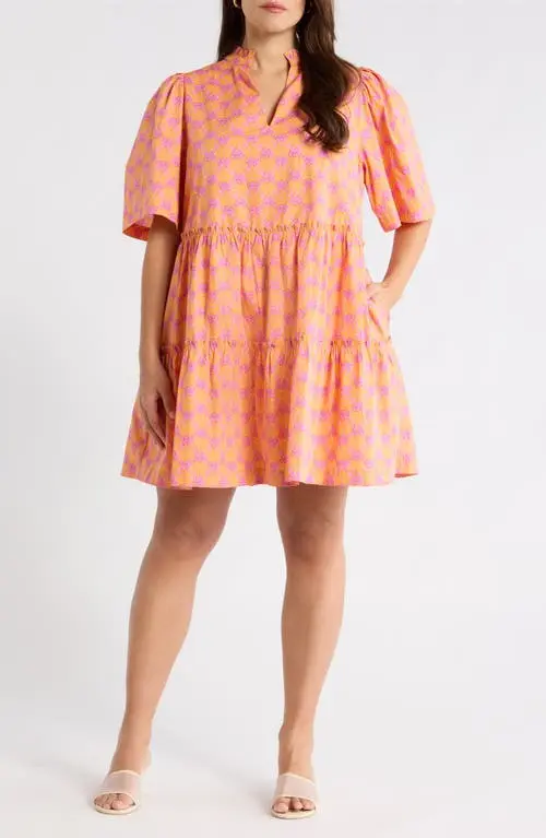 SUGARLIPS Floral Dixie Tiered Cotton Dress - Orange-pinks-multi