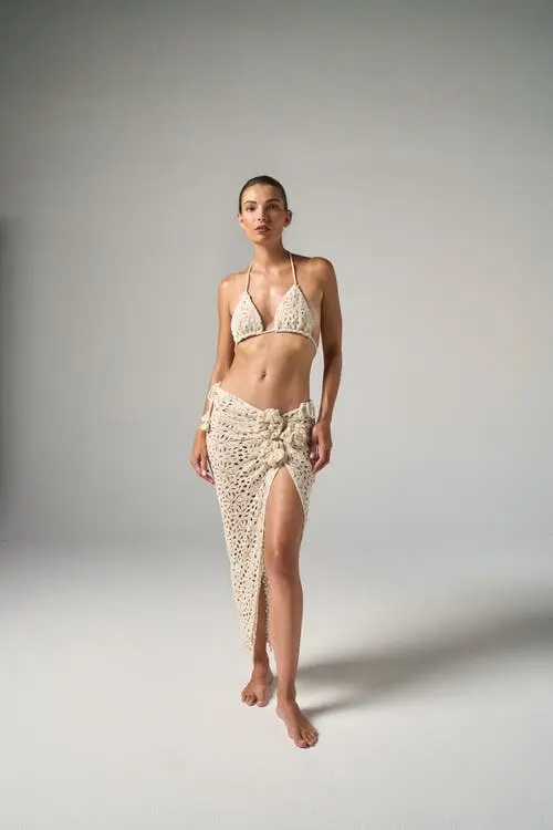 JBQ Beaded Macramé Wrap Skirt - Oat