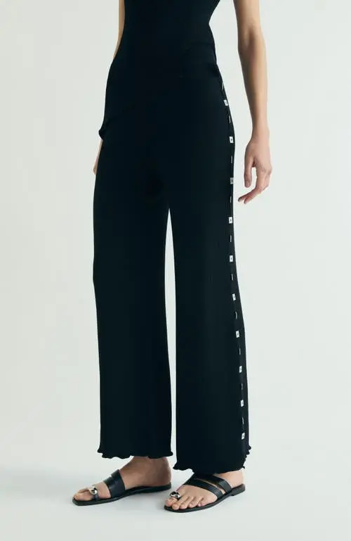 SCALPERS Ribbed Knit Wide Leg Trousers With Side Appliques - Black