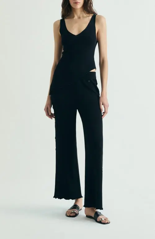 SCALPERS Ribbed Knit Wide Leg Trousers With Side Appliques