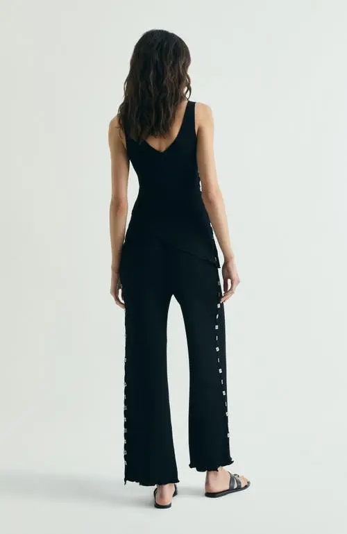 SCALPERS Ribbed Knit Wide Leg Trousers With Side Appliques