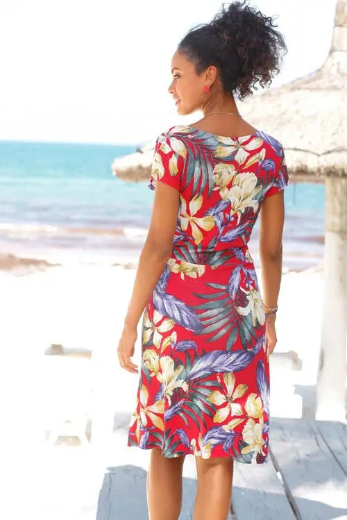 LASCANA Printed V-neck Midi Dress With Dolman Sleeves