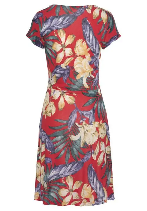 LASCANA Printed V-neck Midi Dress With Dolman Sleeves