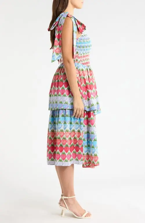 SUGARLIPS Berry Burst Layered Ruffle Tie Strap Midi Dress