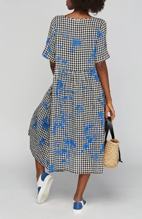 LUUKAA Zane Checkered Gauze Linen Dress With Tie-dye Finish