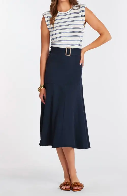 BISHOP + YOUNG Kristopher Twofer Dress With Striped Knit Bodice And Belted Woven Skirt - Indigo