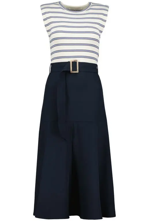 BISHOP + YOUNG Kristopher Twofer Dress With Striped Knit Bodice And Belted Woven Skirt